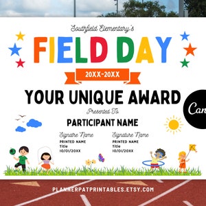 Editable Field Day Award Certificate Template, PE Gym Awards Printable ...
