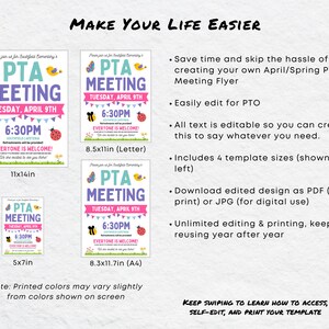 Editable Spring PTA Meeting Flyer Template, PTO PTA April News, Canva ...