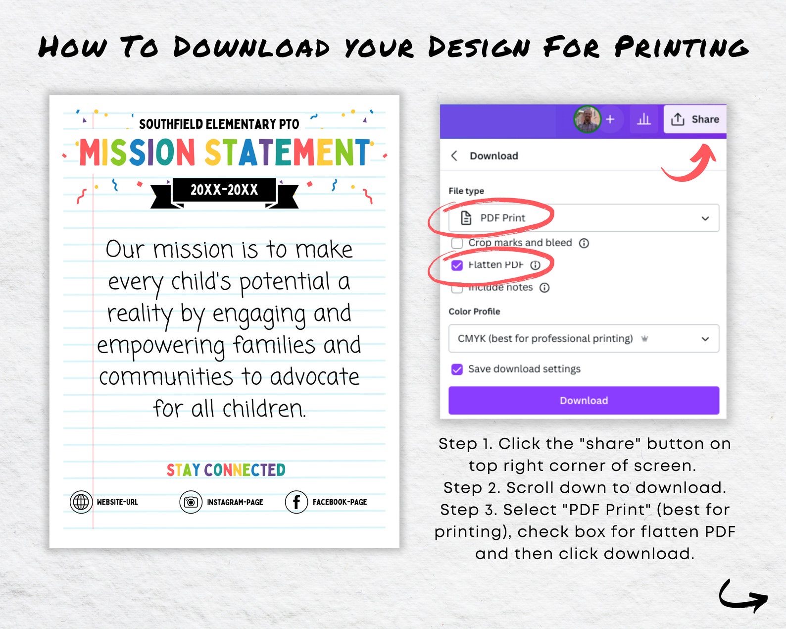 PTA PTO Mission Statement Editable Sign | Canva Template for School ...