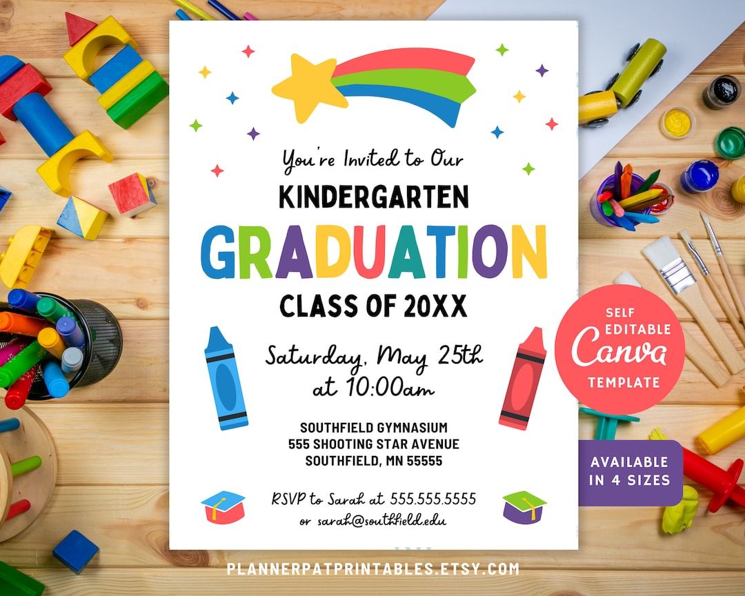 Editable Kindergarten Graduation Invitation, Preschool Graduation ...