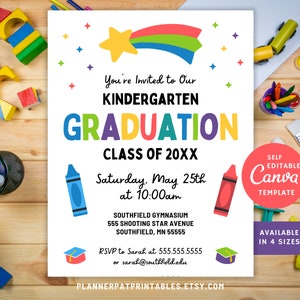 Editable Kindergarten Graduation Invitation, Preschool Graduation ...