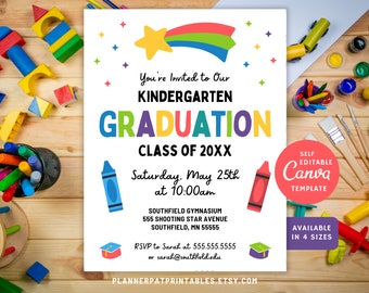 Kindergarten Graduation Flyer Editable | Canva Template 2024 ...