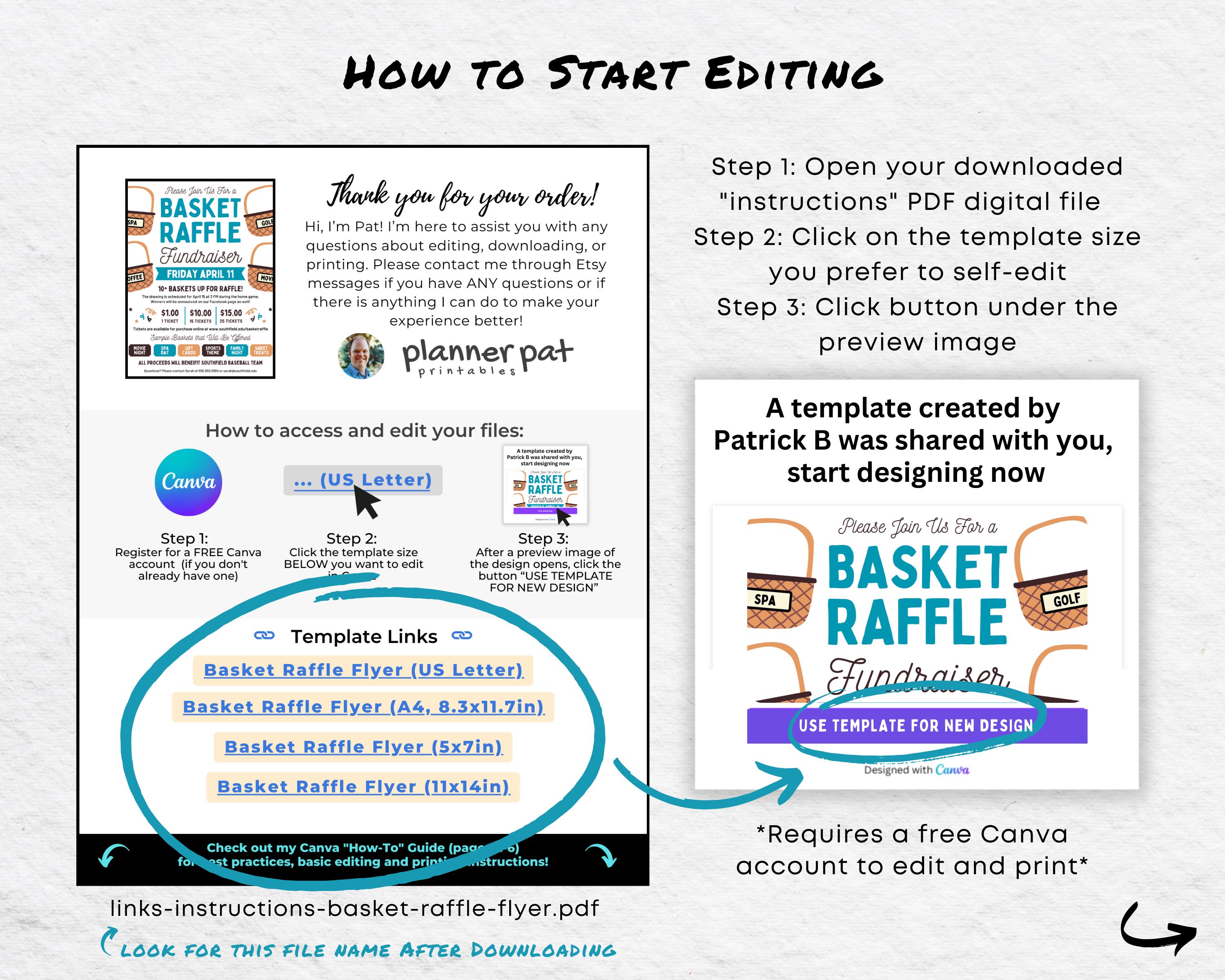 Basket Raffle Flyer Template, Editable Fundraiser Invitation (canva) - Etsy