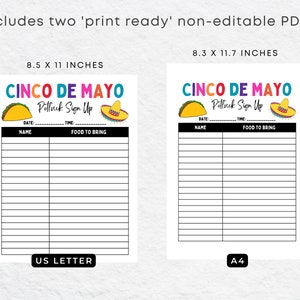Cinco De Mayo Potluck Sign up Sheet for Taco Fiesta Potluck Party ...