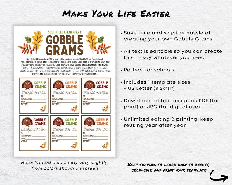 Editable Gobble Grams Fundraiser Canva Template, Turkey Notes - Etsy