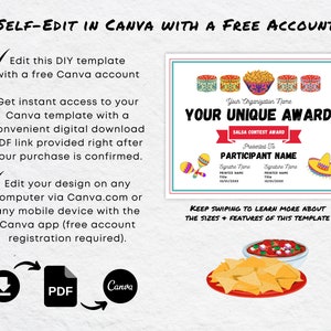 Editable Salsa Award Certificate, Salsa Making Honor, Canva Template - Etsy