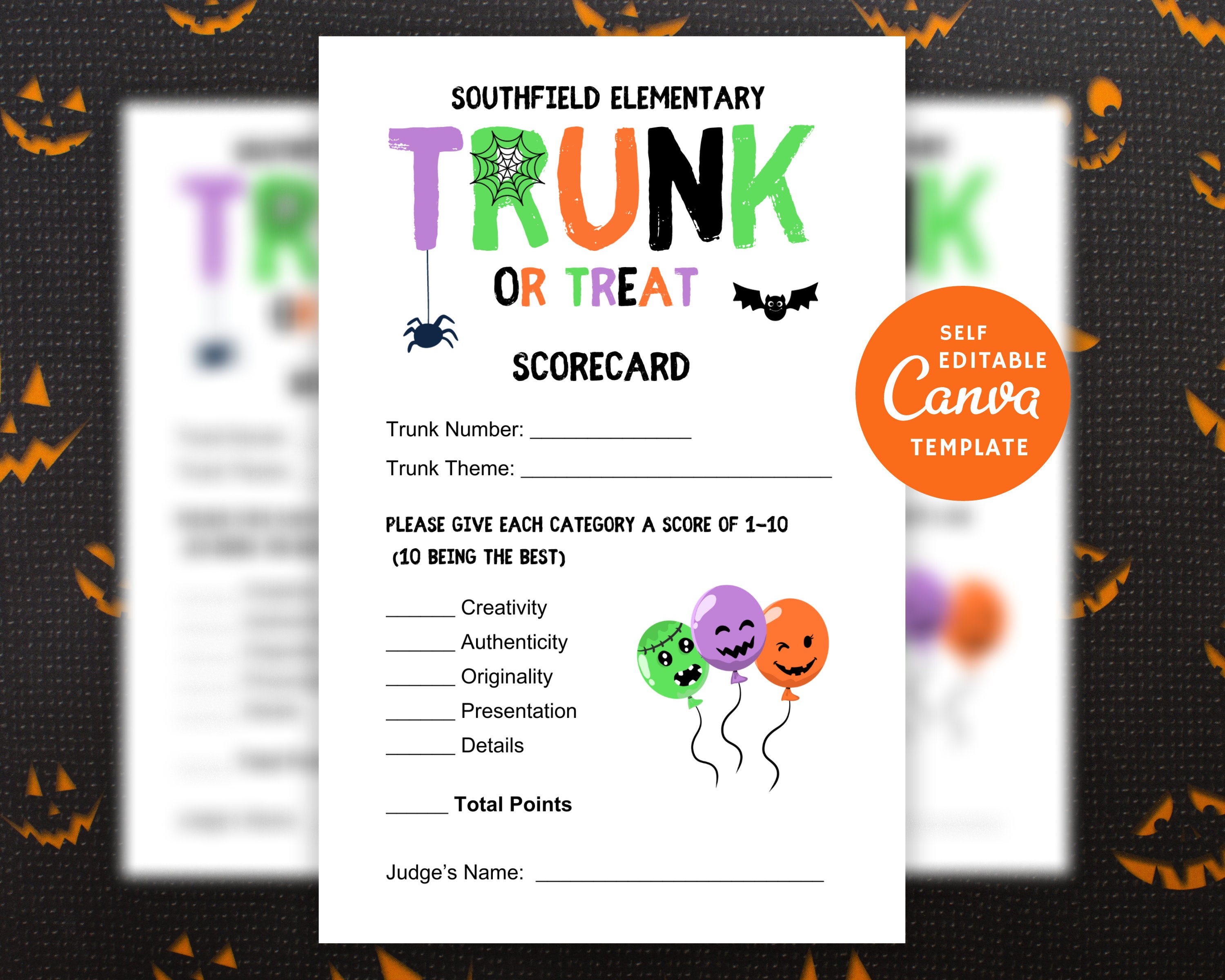 Editable Trunk or Treat Scorecard, DIY Halloween Scoring Sheet ...