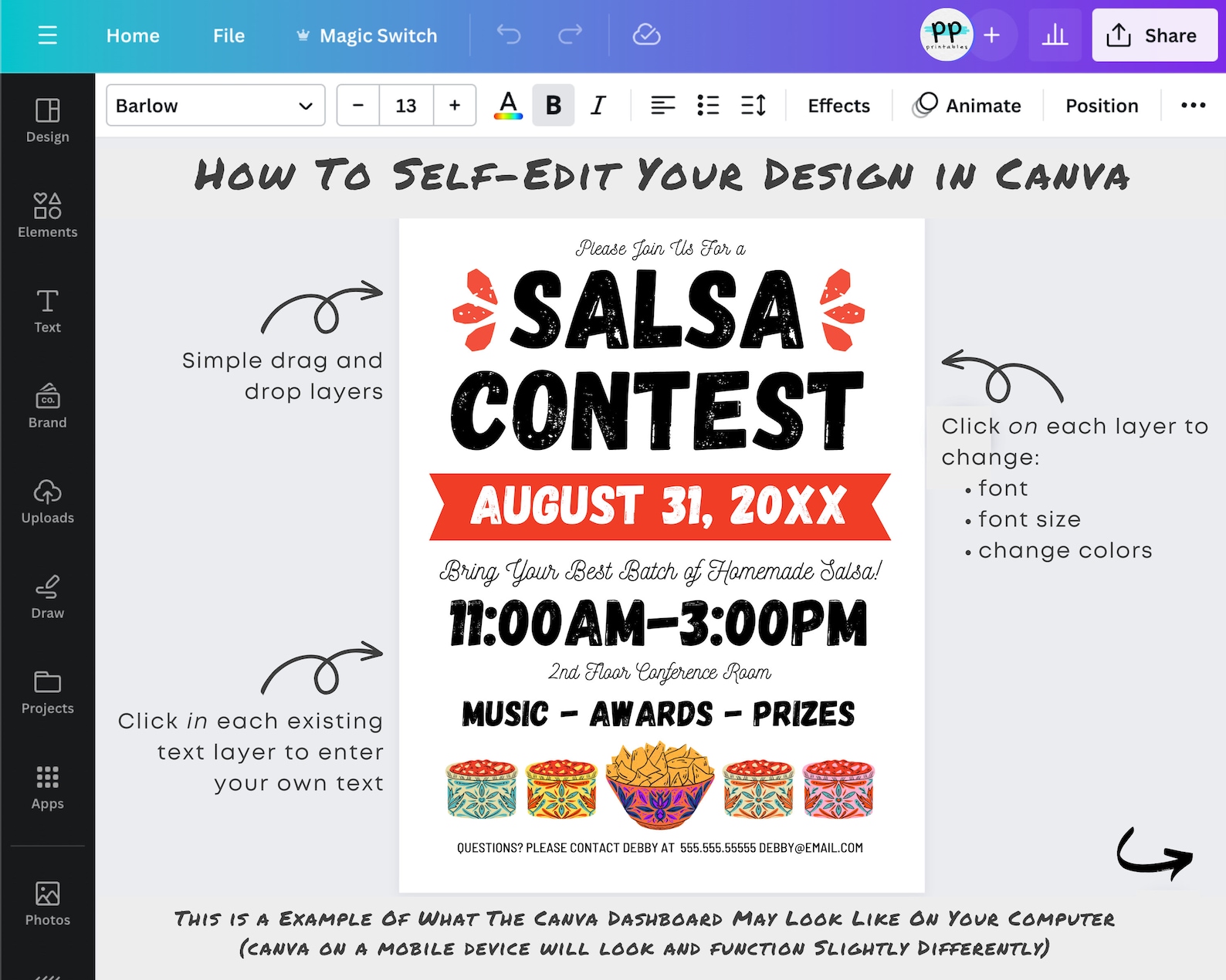 Editable Salsa Contest Flyer Canva Template, DIY Salsa Cook-off ...