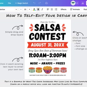 Editable Salsa Contest Flyer Canva Template, DIY Salsa Cook-off ...