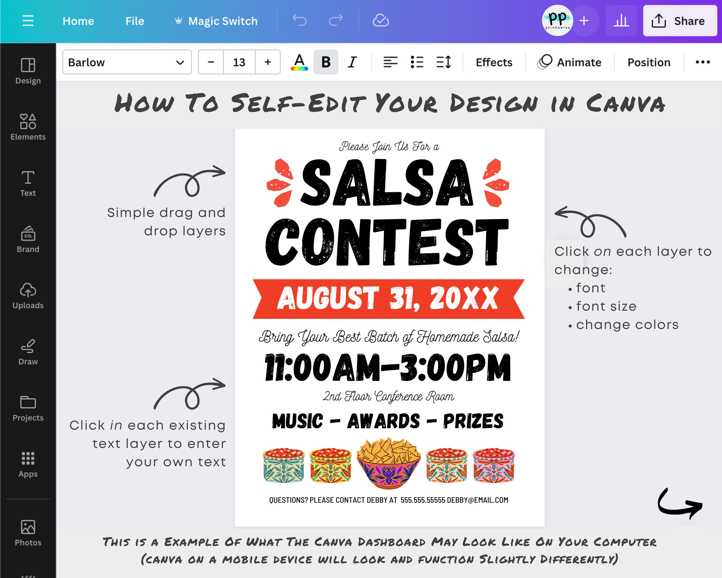 Editable Salsa Contest Flyer Canva Template, DIY Salsa Cook-off ...