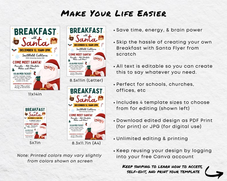 Christmas Breakfast With Santa Flyer: Editable Invitation (canva ...