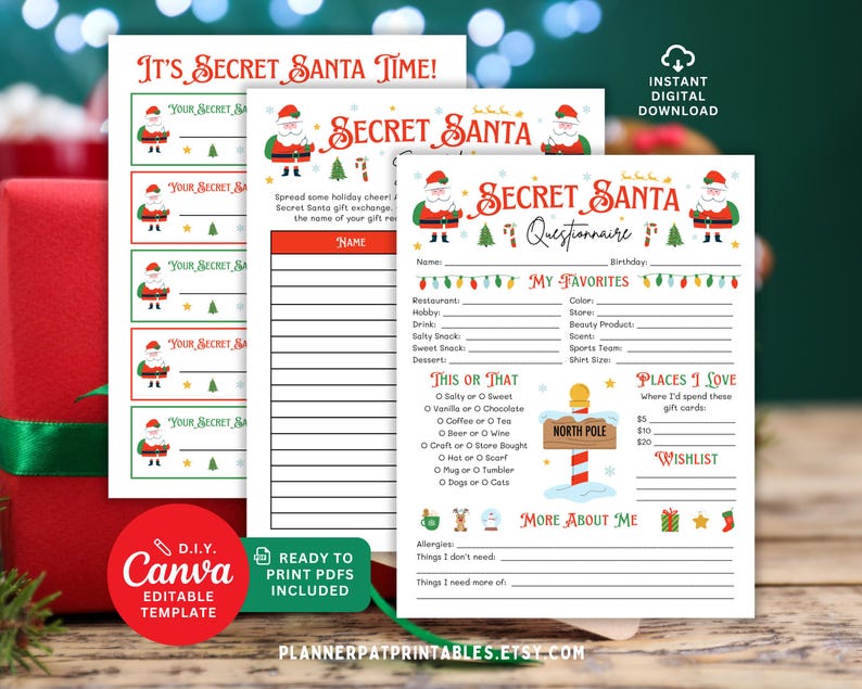 Secret Santa Bundle: Editable Christmas Gift Exchange Templates (canva ...