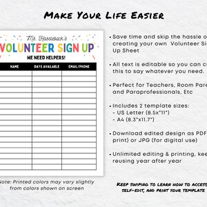Editable Classroom Volunteer Sign up Sheet, Teacher Volunteer Canva ...