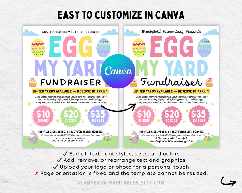 Easter Egg My Yard Fundraiser Flyer | Editable Canva Template (digital ...