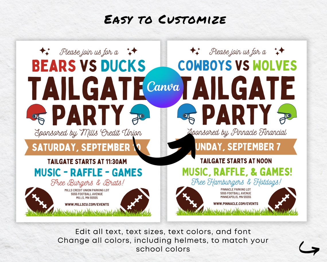 Editable Football Tailgate Flyer Template, Tailgating Party Invite - Etsy