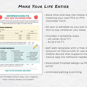 PTA Membership Form Volunteer Survey Editable Canva Template - Etsy