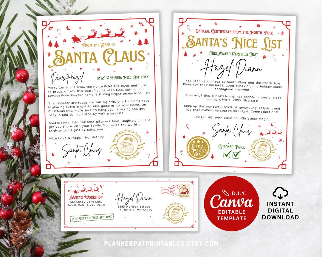 Editable Santa Letter Bundle | Christmas Note, Nice List (canva ...