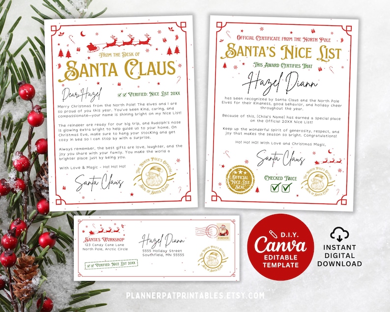 Editable Santa Letter Bundle | Christmas Note, Nice List (canva ...