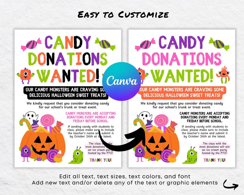 Editable Candy Donation Flyer Template: Trunk or Treat (canva, Digital ...