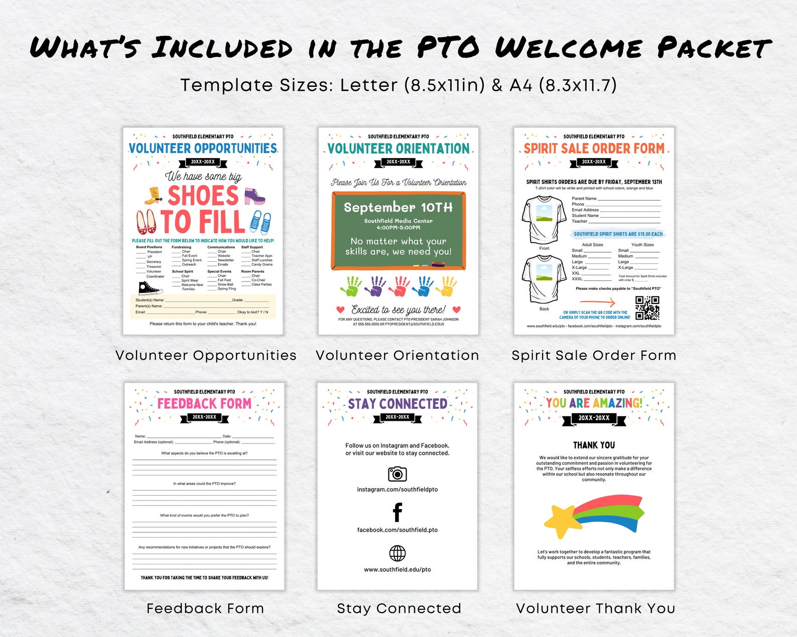 PTO Welcome Packet Template Bundle, Editable PTA Volunteer Flyer Kit ...
