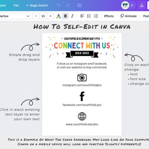 Editable PTO PTA Connect With Us Sign Template Flyer, Social Media Sign ...