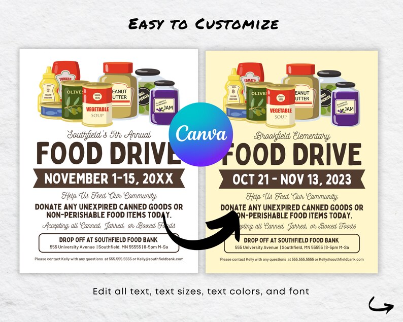 Editable Fall Food Drive Flyer: Charity Event Template (canva, Digital ...