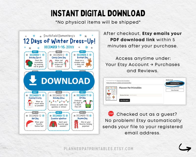 12 Days of Winter Dress up Days Itinerary Flyer: Editable Canva ...