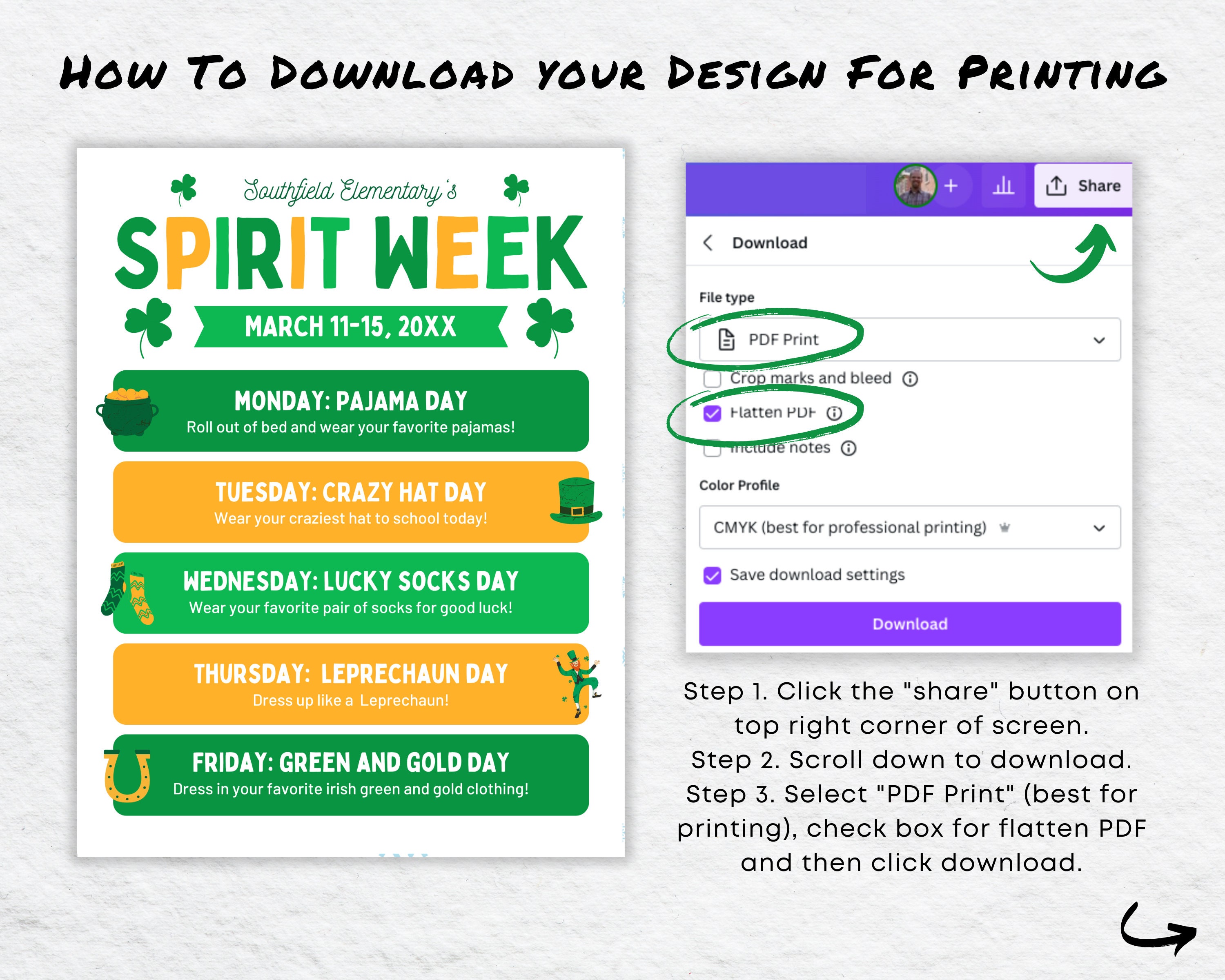 Editable St Patricks Spirit Week Flyer Canva Template, School Spirit ...