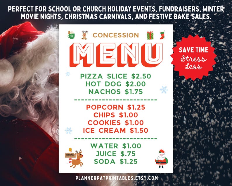 Christmas Concession Stand Menu Template | Editable Holiday Food Price ...