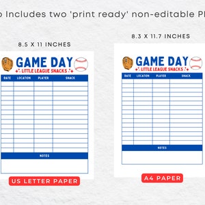 Editable Little League Snack Sign up Sheet Schedule Printable - Etsy