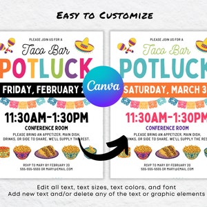 Editable Taco Bar Potluck Flyer | Canva Fiesta Party Invitation ...