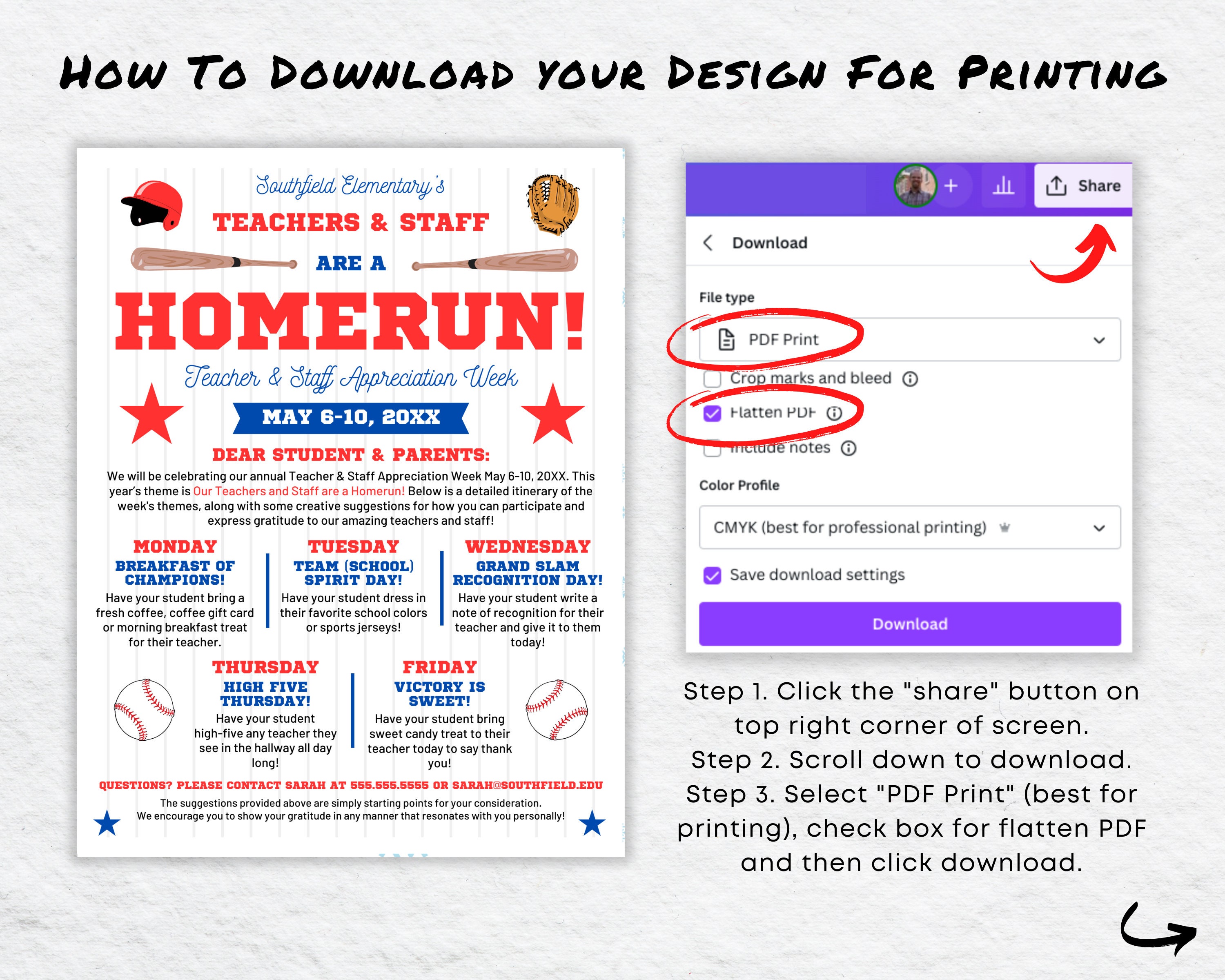 Baseball Teacher Appreciation Week Parent Newsletter Flyer (canva ...