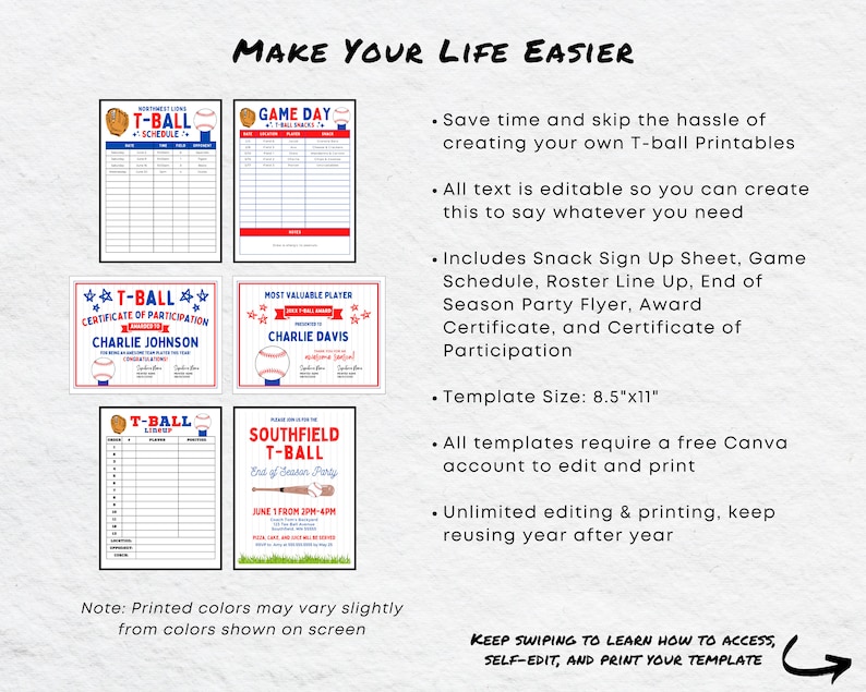 Editable T-ball Template Bundle: Snack Schedule, Lineup, Certificates ...