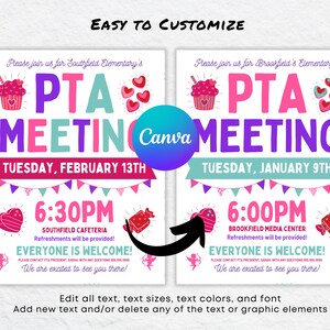 Editable Valentine PTA Meeting Flyer Template, February Bulletin, Canva ...