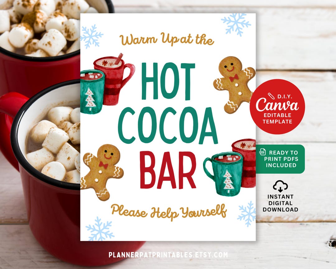 Christmas Hot Cocoa Bar Sign Printable | Editable Party Flyer Template ...