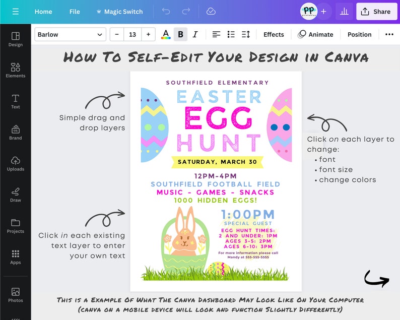 Easter Egg Hunt Flyer: Editable Fundraiser Canva Template (digital ...