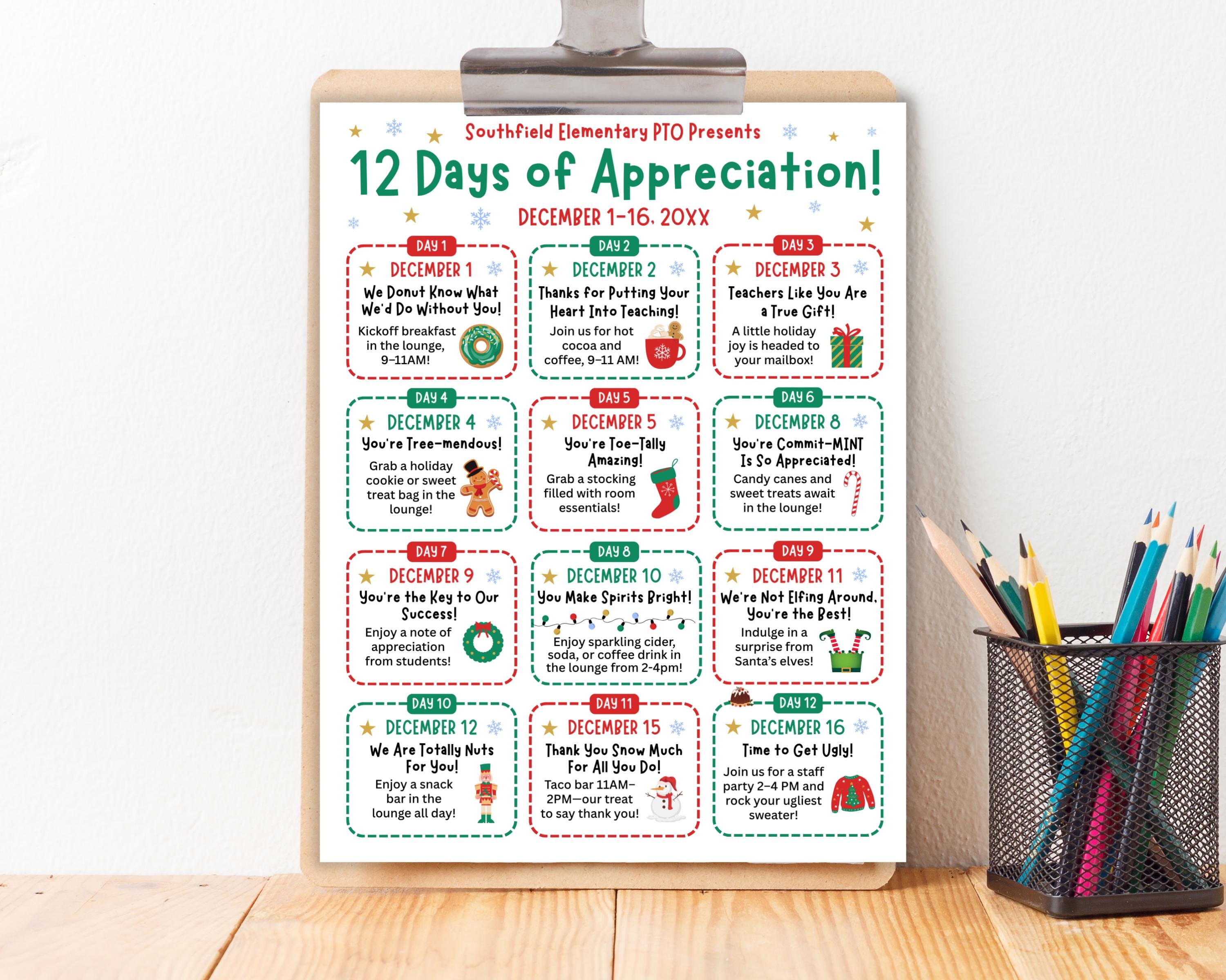 12 Days of Christmas Teacher Appreciation Flyer: Editable Printable ...