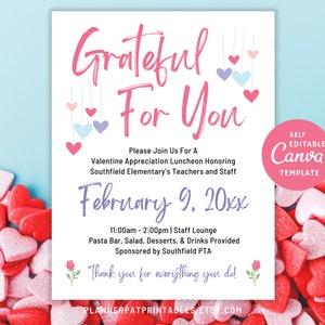 Editable Valentines Appreciation Flyer, Teacher Luncheon Invite, Canva ...