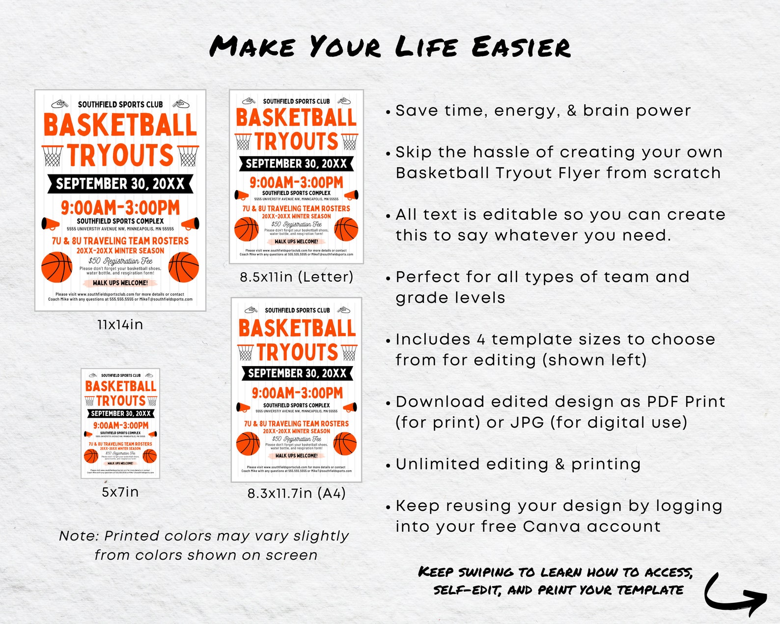 Editable Basketball Tryout Flyer Template, Youth Sports Registration ...