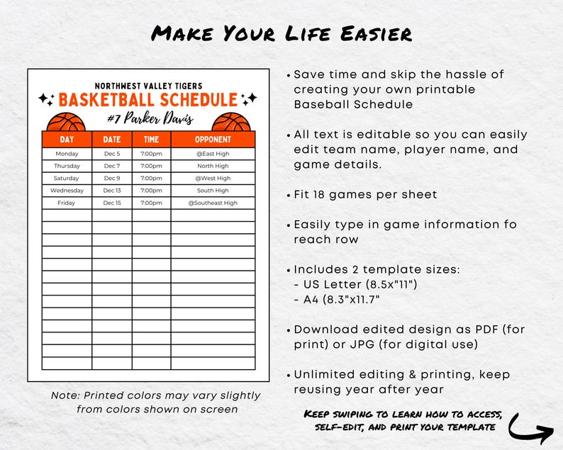 Editable Basketball Schedule Canva Template - Team Practice Plan ...