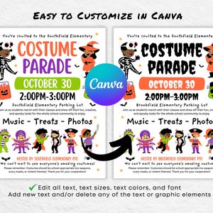 Editable Halloween Costume Parade Flyer Canva Template | Elementary ...
