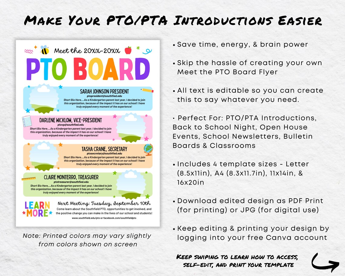 Meet the PTO Flyer: Editable School PTA Introductions Canva Template ...