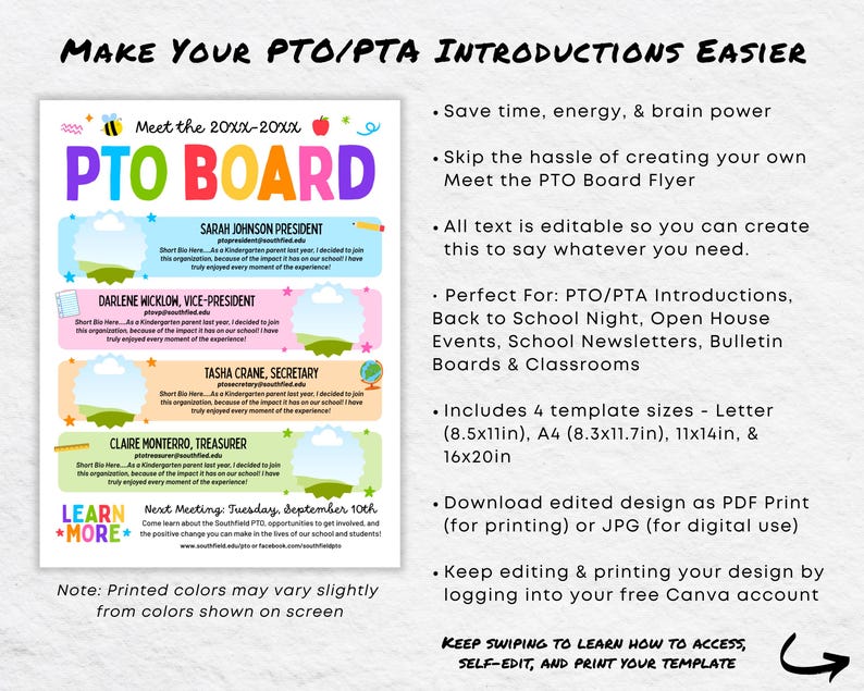 Meet the PTO Flyer: Editable School Introductions (canva Template ...