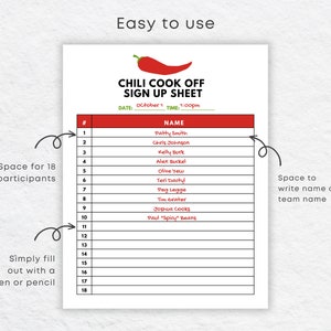 Editable Chili Cook off Sign up Sheet Printable for Community Chili ...