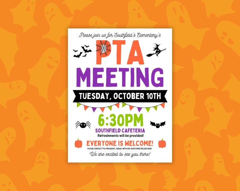 Editable PTA PTO Meeting Flyer Template | School Event Invite (canva ...