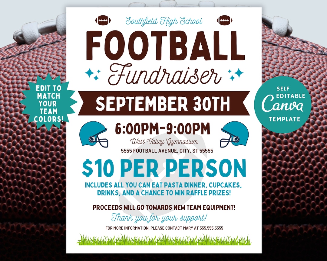 DIY Football Fundraiser Flyer Canva Template, Football Raffle ...