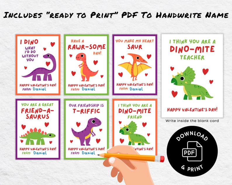 Dinosaur Valentines Cards, Classroom Exchange Tags, Editable and ...