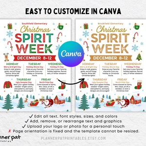 Christmas Spirit Week Flyer | Editable School Dress-up Days Schedule ...