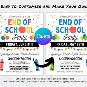 Editable End of School Year Party Invite Template Printable, Edit in ...