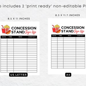 Concession Sign up Sheet Editable Canva Template Snack Bar - Etsy